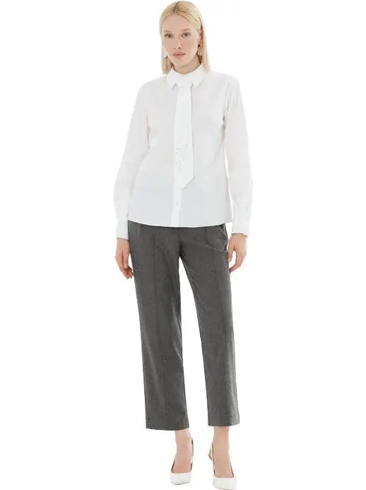 GIZIA Printed Tie-neck Cotton Shirt - White
