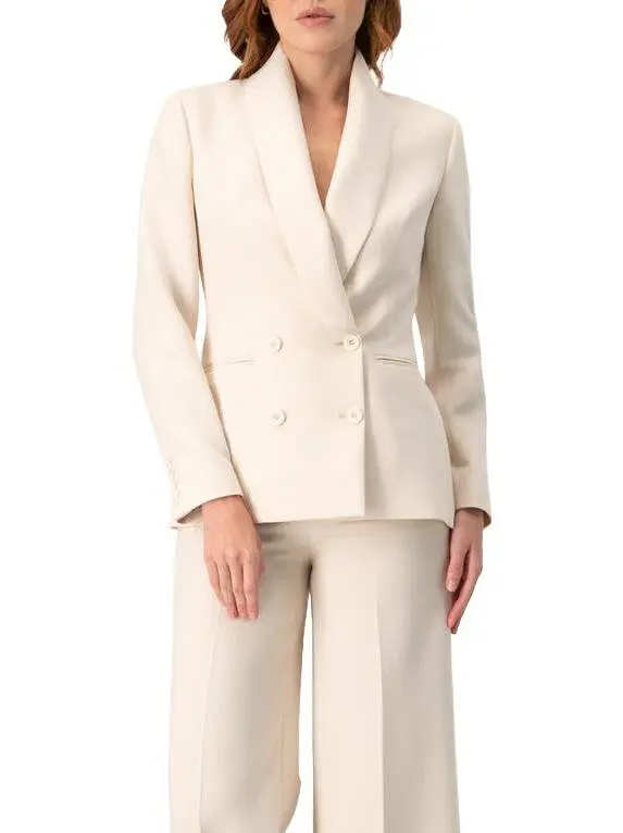 IVONNE Double-breasted Blazer With Shawl Lapel - Ivory
