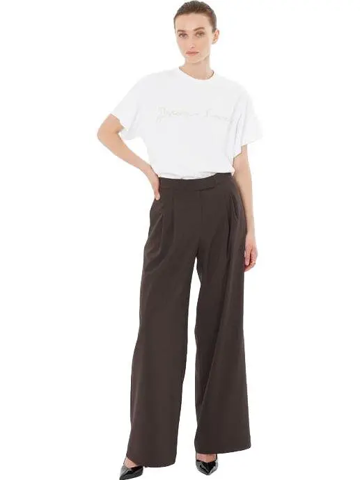 GIZIA Front Pleated Wide Leg Trousers - Brown