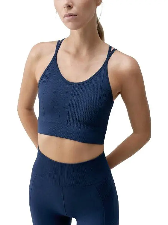 BORN LIVING YOGA Sarvan Medium Support Seamless Sport Top - Sailor Blue