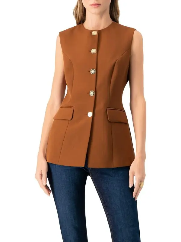 IVONNE Solid Vest With Pockets - Brown