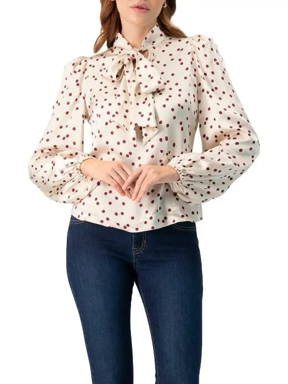 IVONNE Polka Dot Tie Neck Blouse - Ivory