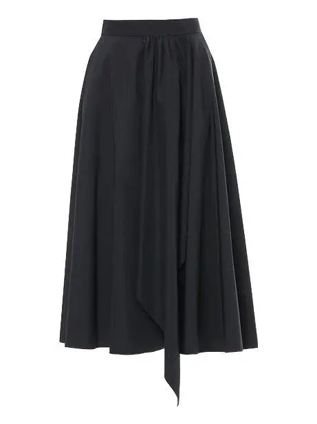 GIZIA Asymmetric Gathered Midi Skirt - Black
