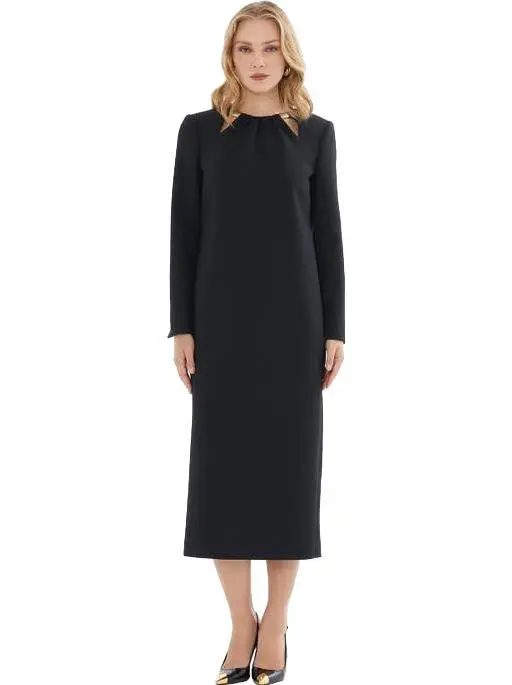 GIZIA Slit-sleeve Midi Dress With Metal Detail - Black