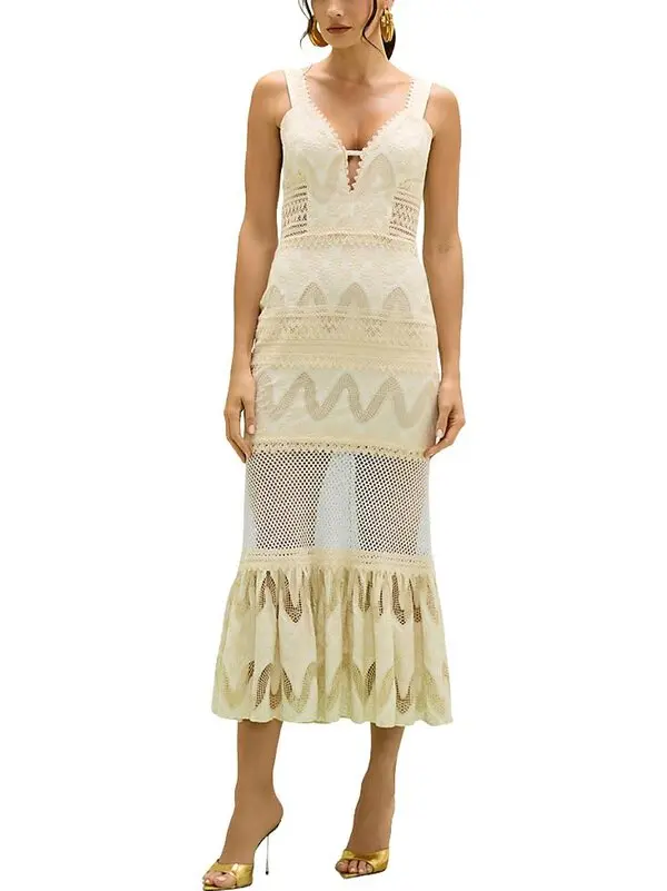 PatBO Bertha Lace Trim Midi Dress - Off White