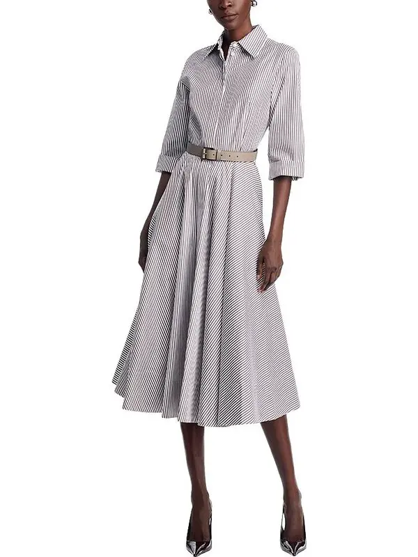 Michael Kors Woven Poplin Shirt Dress With Belt - Mocha/optic White