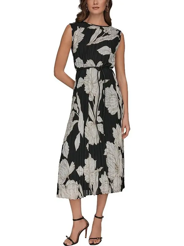 Donna Karan New York Pleated Midi Dress - Black/ Fawn