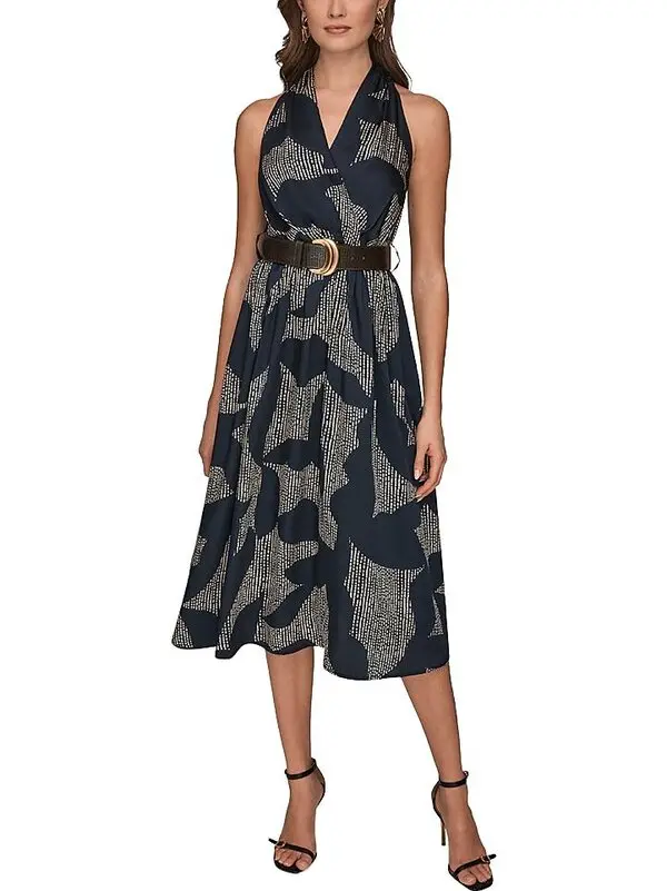 Donna Karan New York Printed Belted Midi Dress - Nightfall/ Sand