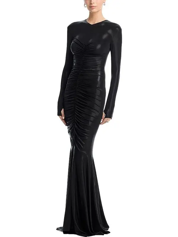 Norma Kamali Shirred Fishtail Gown - Black