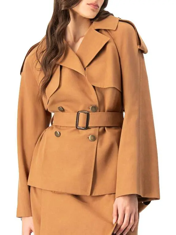 IVONNE Double-breasted Short Trench Coat - Brown