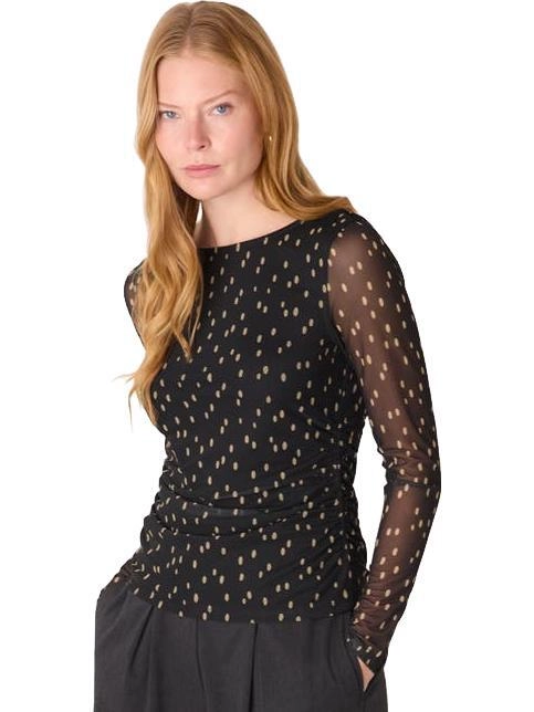 Whistles Spot Print Mesh Jersey Top - Black