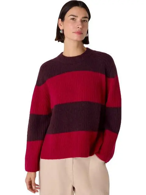 Whistles Wool Mix Wide Stripe Knit Sweater - Red/multi