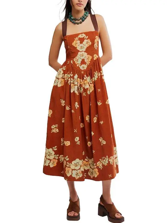Free People Until Dawn Floral Midi Sundress - Cinnamon Combo