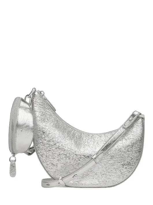 Kate Spade New York Mini Duo Crinkle Metallic Leather Crossbody Bag - Silver