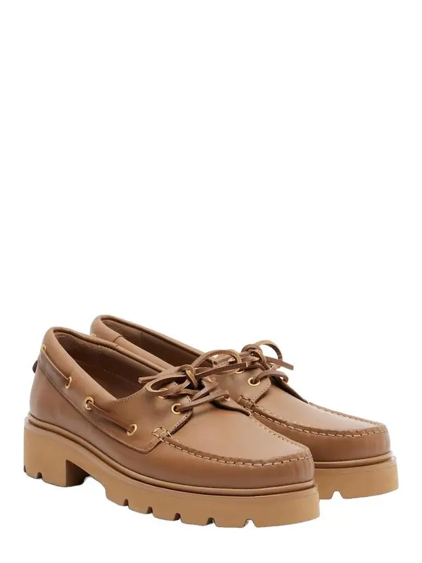 GIANVITO ROSSI Olonne Leather Boat Shoes - Brown