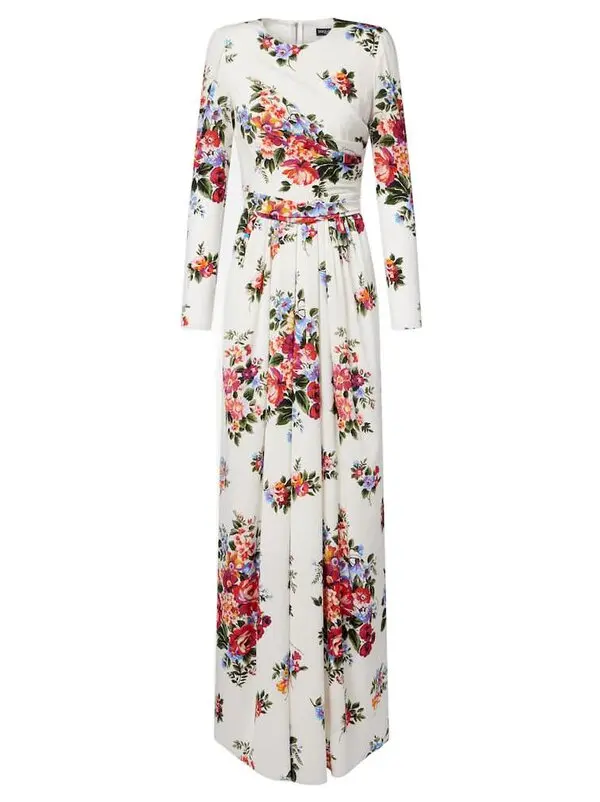 Dolce & Gabbana Floral Silk-blend Charmeuse Gown - White