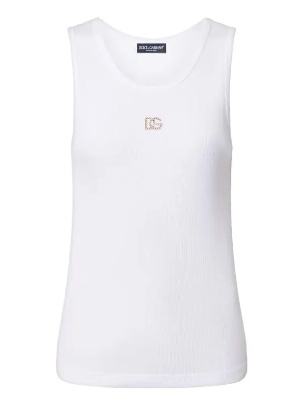 Dolce & Gabbana Dg Embellished Ribbed-knit Tank Top - White