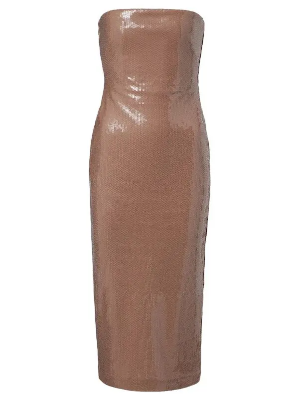 Alex Perry Sequined Strapless Midi Dress - Beige