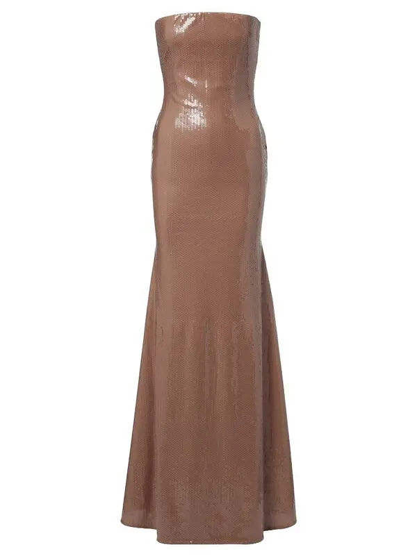 Alex Perry Sequined Strapless Gown - Beige