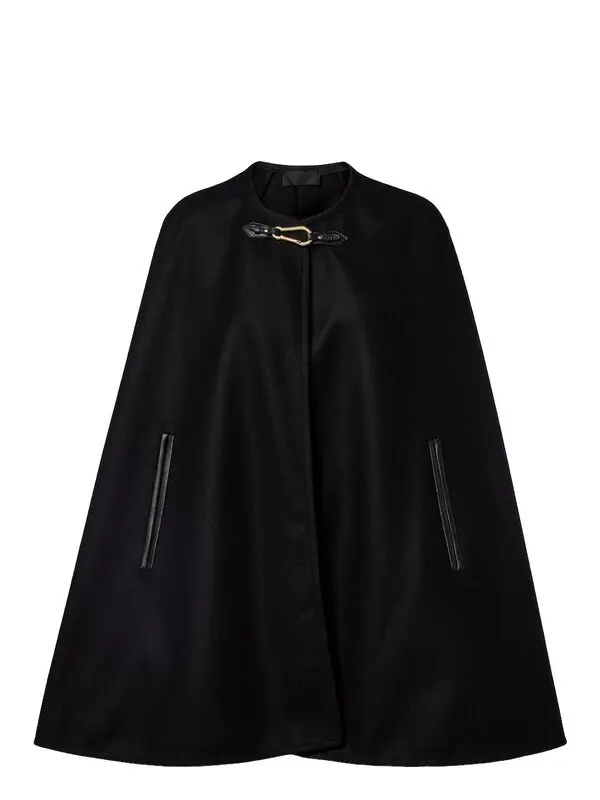 NILI LOTAN Arianna Leather-trimmed Wool-blend Cape - Black