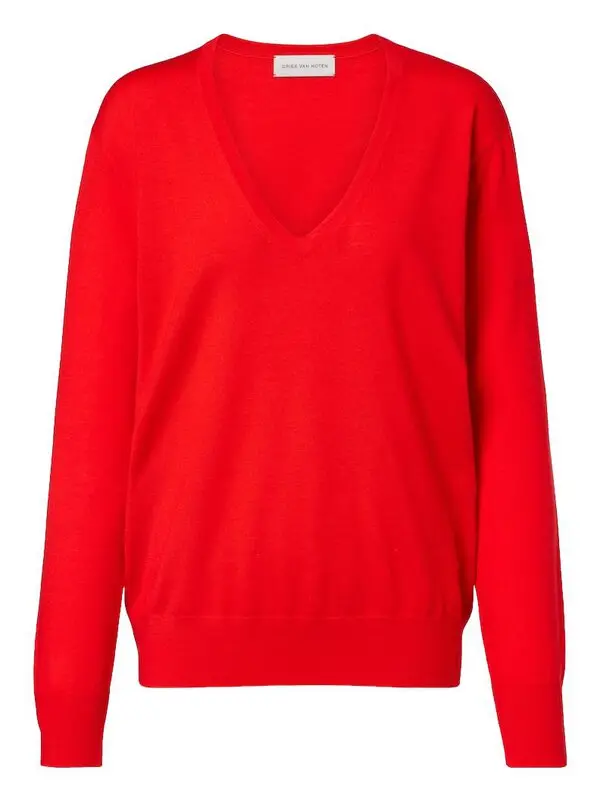 Dries Van Noten Wool V-neck Sweater - Red