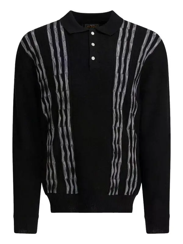 BEAMS Striped Polo Shirt - Black