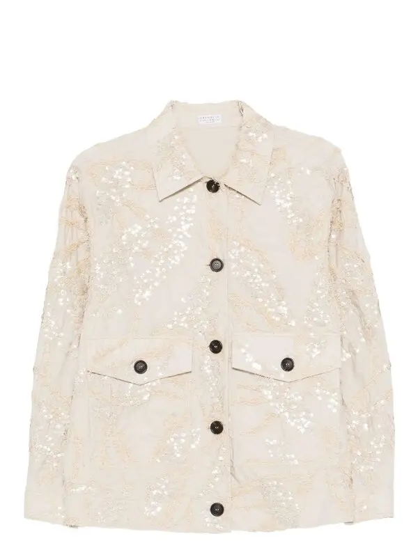 Brunello Cucinelli Embroidered Cotton Jacket - Beige
