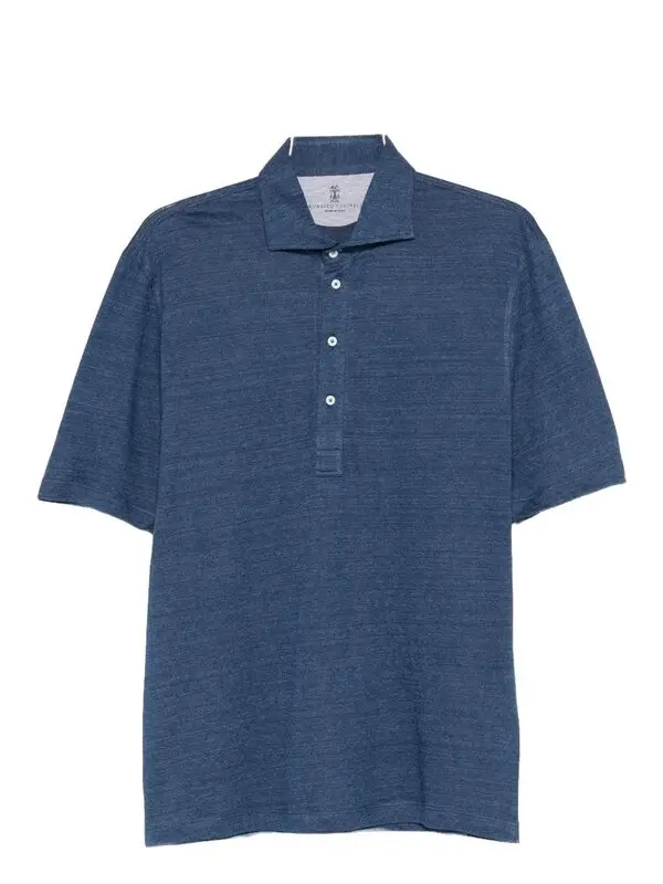 Brunello Cucinelli Linen And Cotton Polo Shirt - Blue