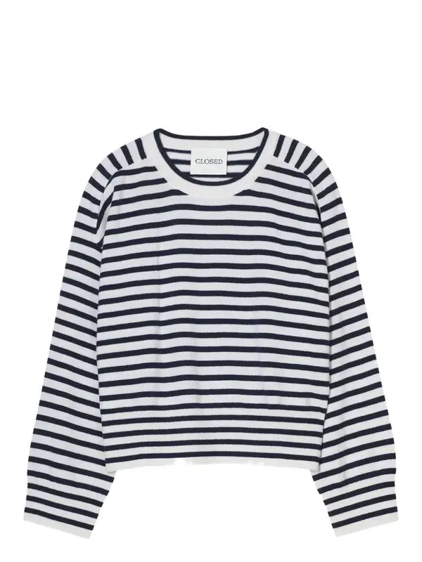 Closed Striped Cashmere Pullover - White