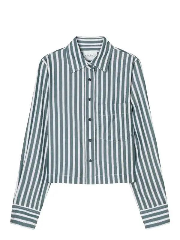 Closed Striped Cropped Shirt - Green