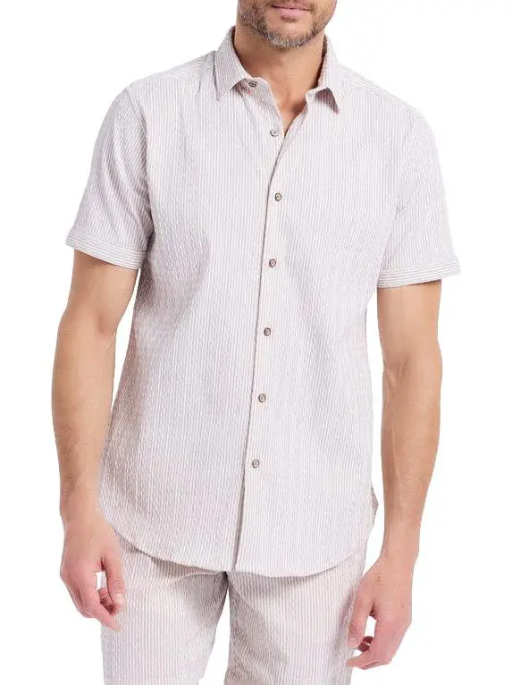 Robert Graham Fornillo Classic Fit Stripe Short Sleeve Button-up Shirt - Khaki