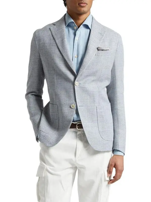 Eleventy Plaid Linen & Wool Sport Coat - 08 Denim