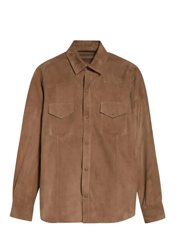Eleventy Suede Snap-up Western Shirt - 05 Brown