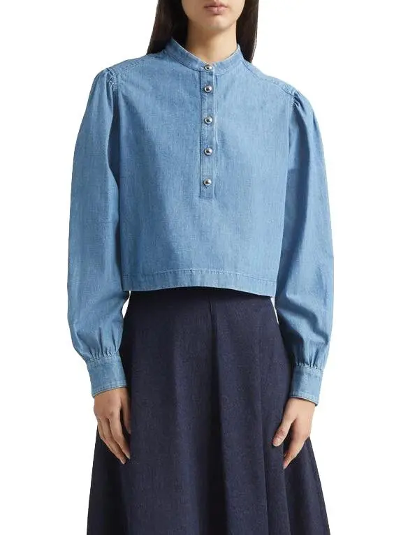 Altuzarra Margot Crop Chambray Top - Indigo