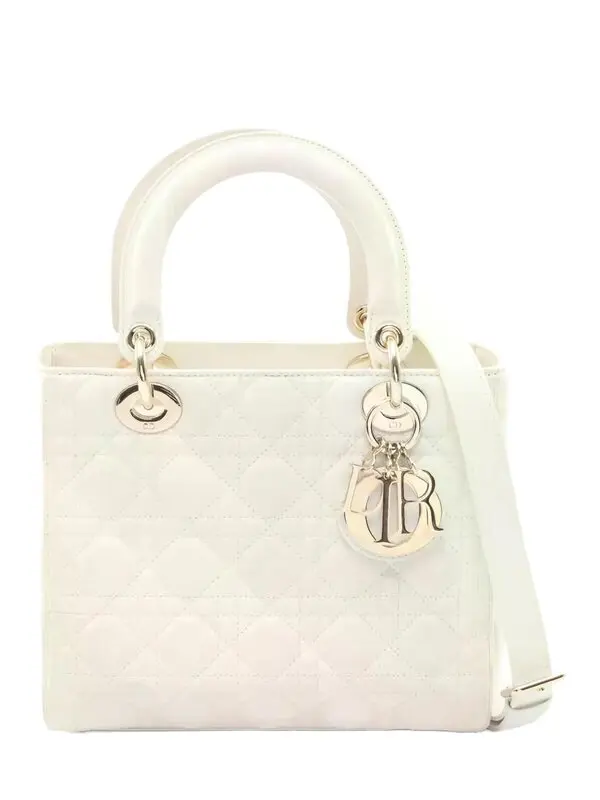 Dior 2000s Medium Canage Leather Tote Bag - White