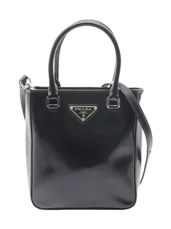 Prada 2000s Leather Logo-plaque Tote Bag - Black