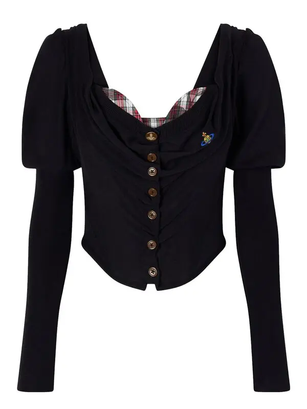 VIVIENNE WESTWOOD Bea Checked Cotton-trimmed Embroidered Wool And Silk-blend Cardigan - Black