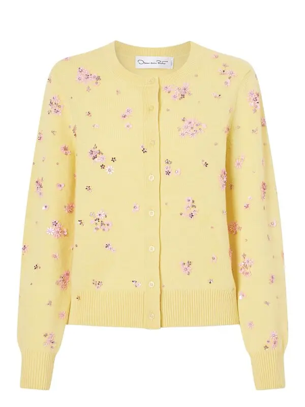 Oscar De La Renta Crystal-embellished Wool Cardigan - Yellow