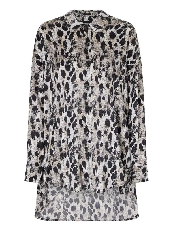 R13 Asymmetric Oversized Printed Silk-charmeuse Shirt - Black