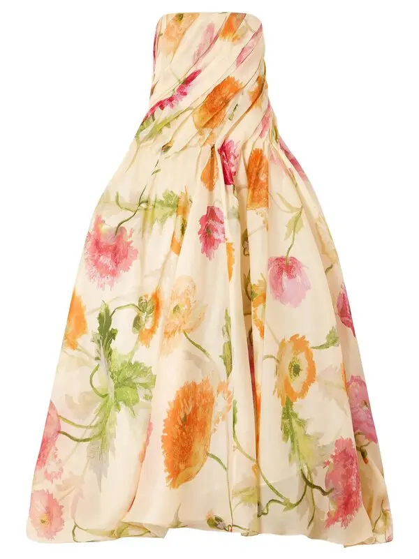 Carolina Herrera Strapless Floral-print Silk-organza Gown - Cream