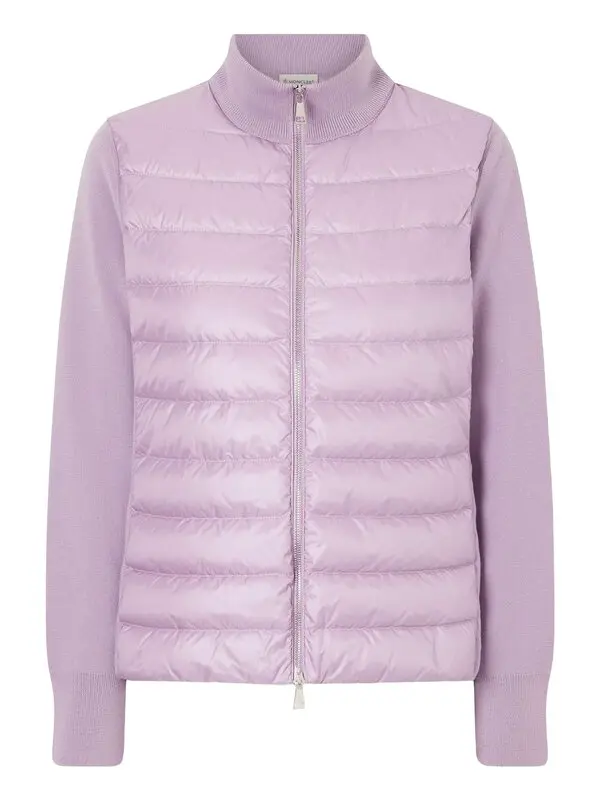 Moncler Appliquéd Wool And Quilted Shell Down Cardigan - Lilac