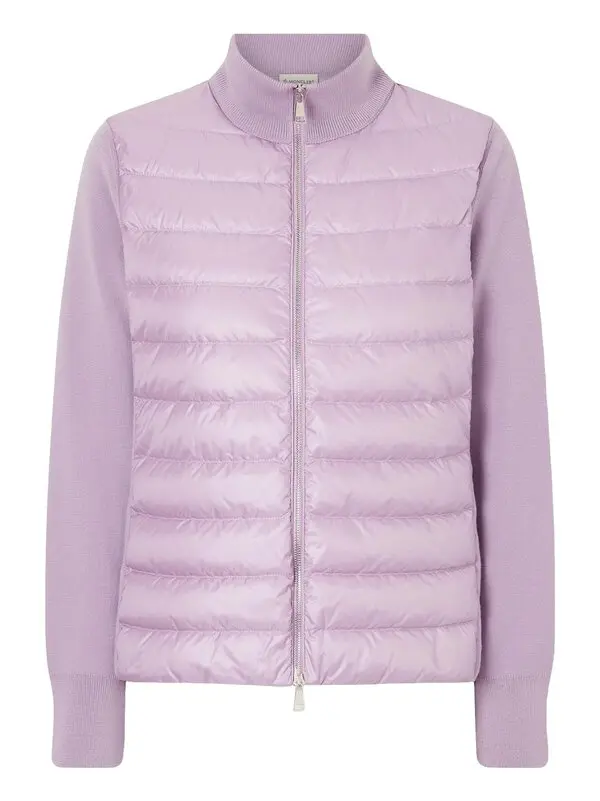 Moncler Appliquéd Wool And Quilted Shell Down Cardigan - Purple