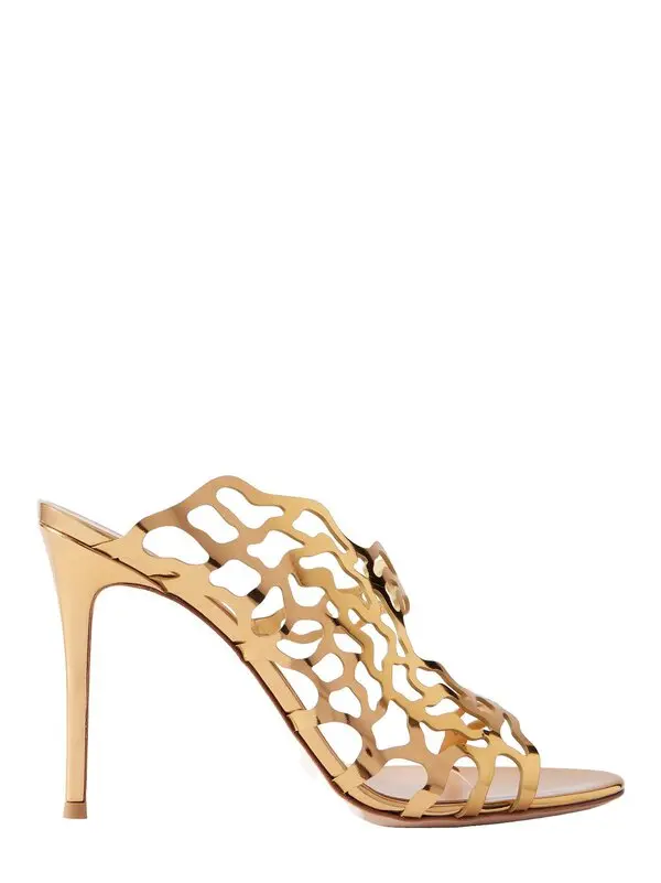 GIANVITO ROSSI 95 Laser-cut Metallic Leather Mules - Gold