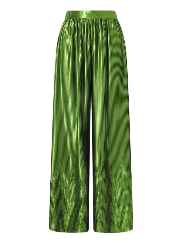 DIMA AYAD Metallic Plissé-satin Wide-leg Pants - Green