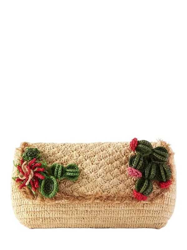 ANYA HINDMARCH Embellished Raffia Clutch - Neutrals