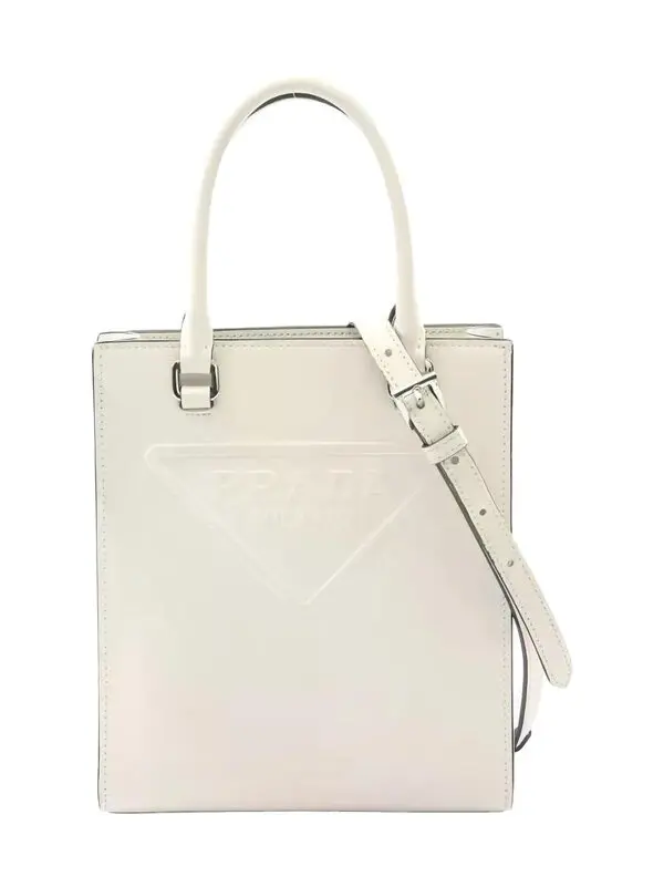 Prada 2010s Embossed Logo Leather Tote Bag - Neutrals