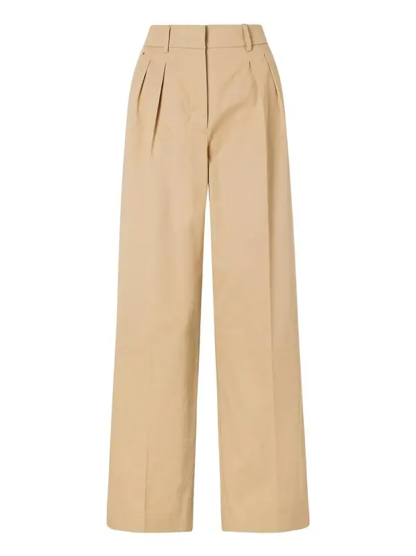 Moncler Appliquéd Pleated Cotton-twill Wide-leg Pants - Tan