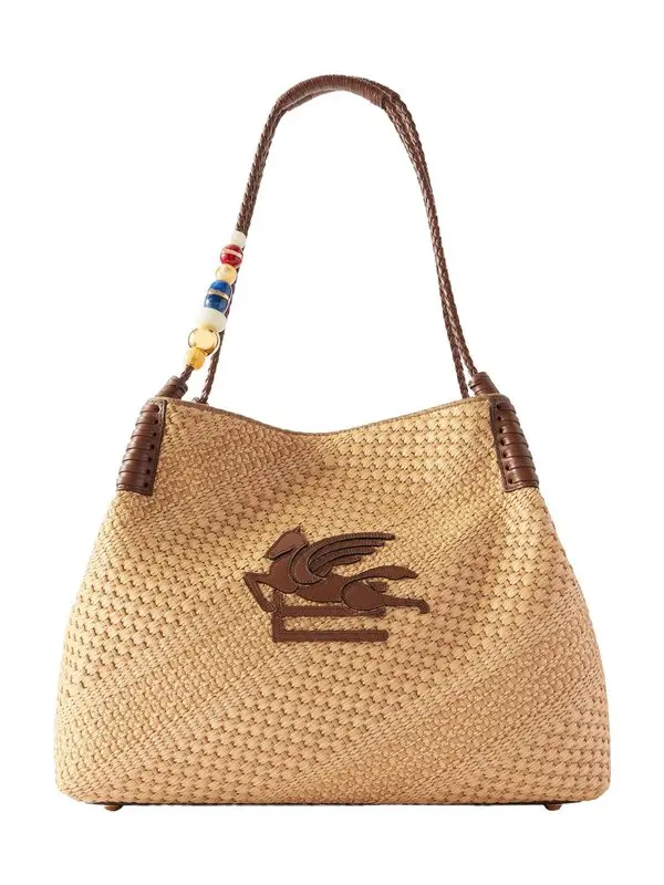 Etro Leather-trimmed Straw Tote - Brown
