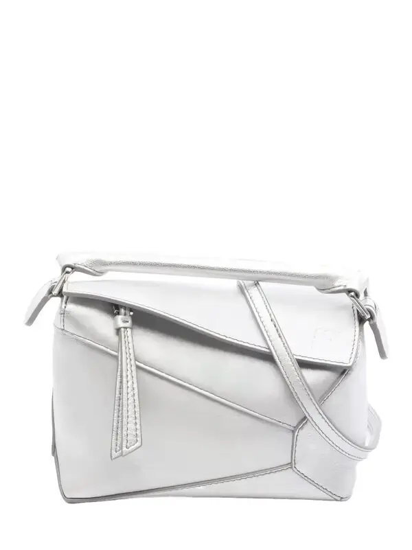 Loewe Mini Puzzle Leather Handbag - Silver