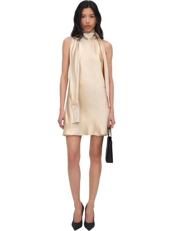 REFORMATION Silk Dress With Fringe Scarf - Ivory